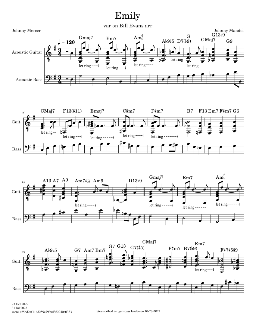 Emily – Johnny Mandel Sheet music for Guitar, Bass guitar (Solo ...