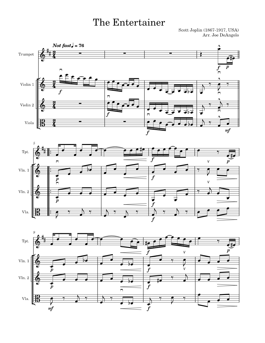 The Entertainer – Scott Joplin Sheet music for Violin, Viola, Trumpet ...