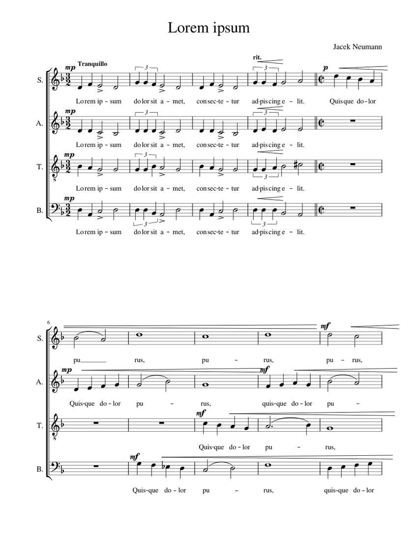 Lorem ipsum Sheet music for Soprano, Alto, Tenor, Bass voice (SATB ...