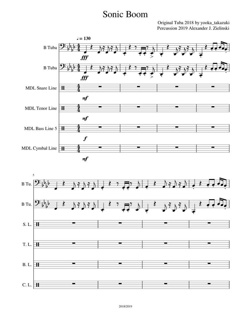 Sonic Boom with Drumline Sheet Music for Tuba (Brass Duet) | MuseScore.com