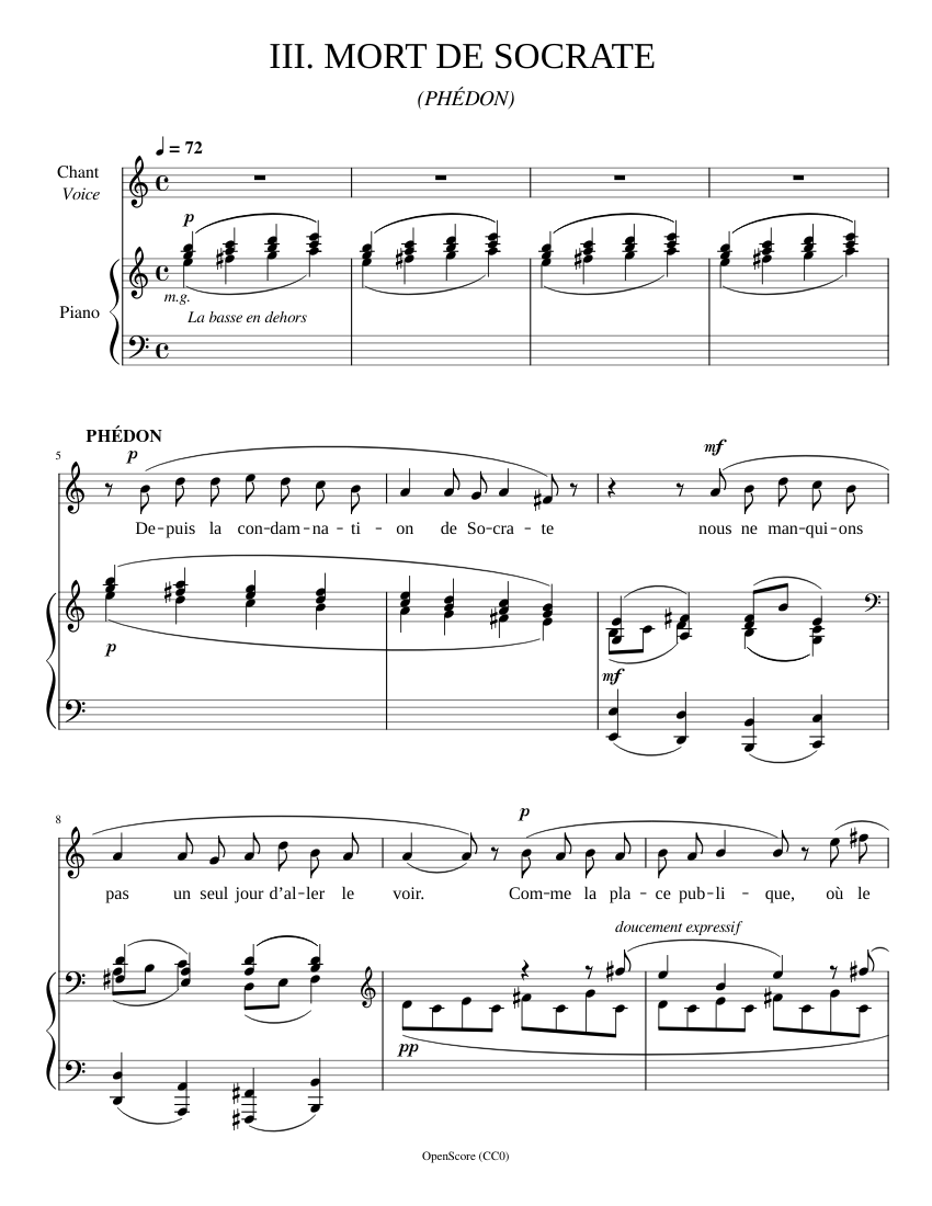 Satie, Erik – Socrate, No.3 – Mort de Socrate Sheet Music for Piano ...