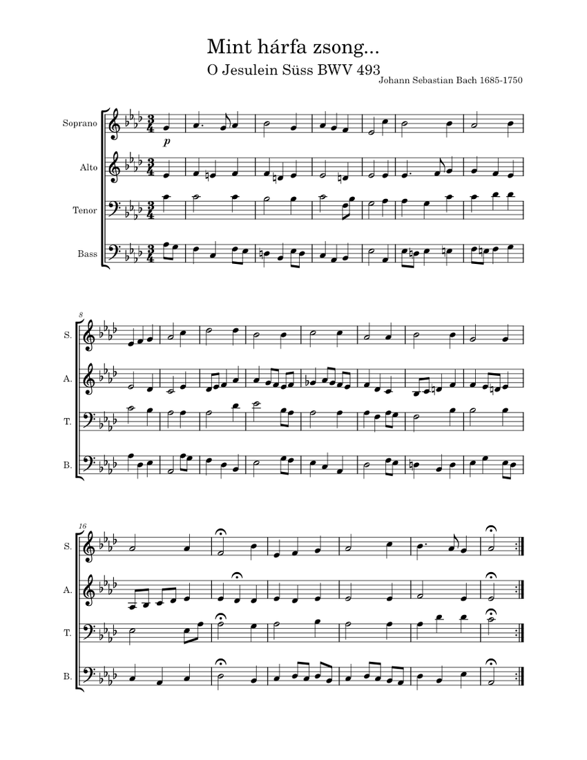 O Jesulein Süss BWV 493 – Johann Sebastian Bach 1685-1750 Sheet music ...
