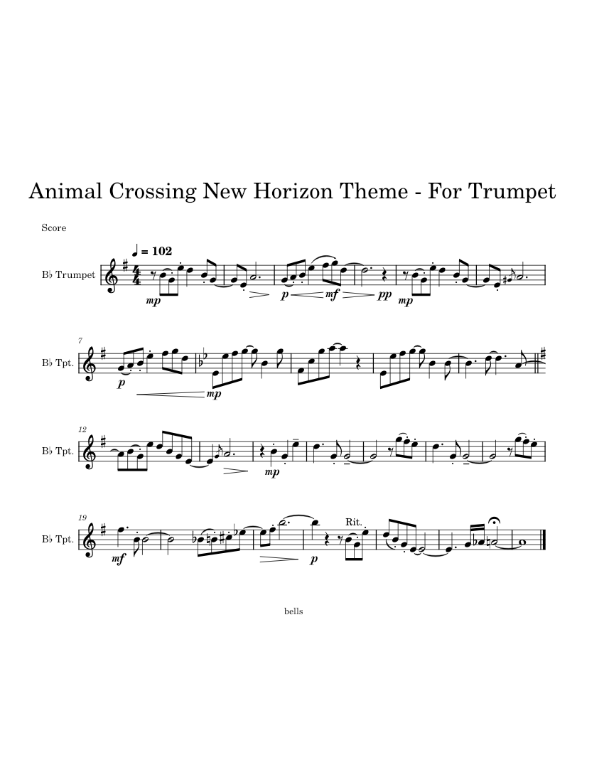 Animal Crossing New Horizons Theme - For Trumpet Sheet Music and Tab ...