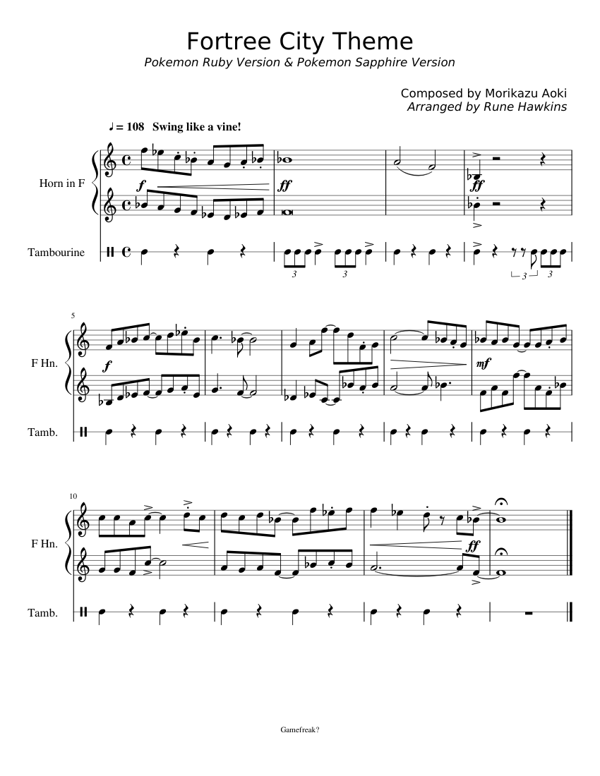 Fortree City Theme Arrangement Sheet music for Tambourine, French horn ...