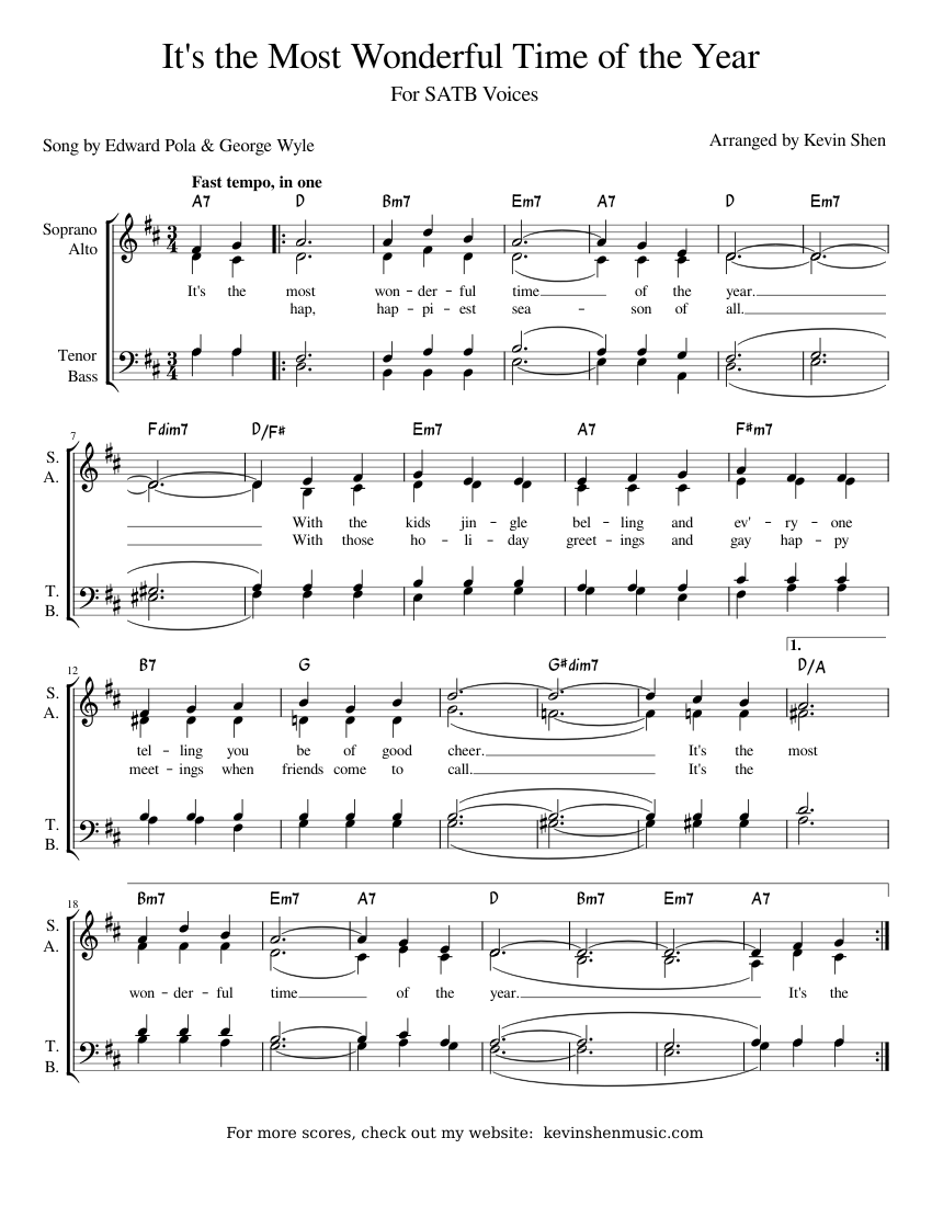 It's the Most Wonderful Time of the Year SATB Sheet music for Piano ...