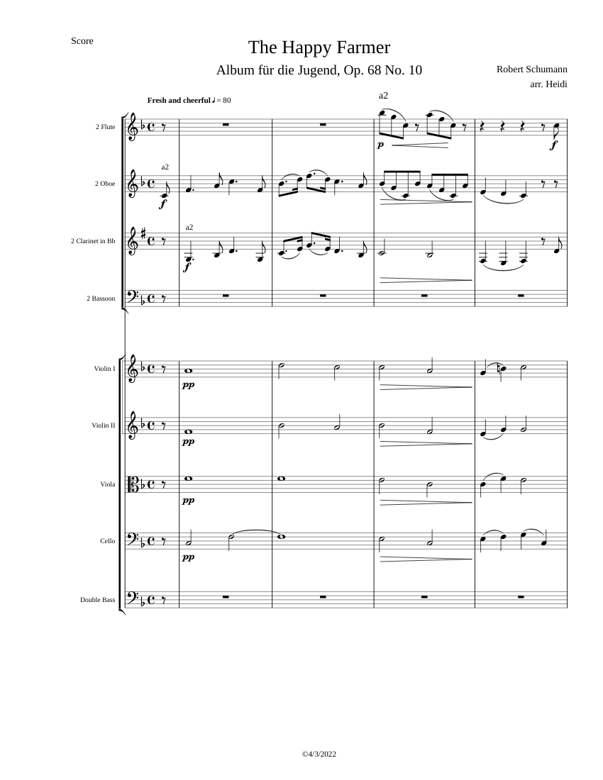 The Happy Farmer Sheet Music for Flute, Oboe, Clarinet in b-flat ...