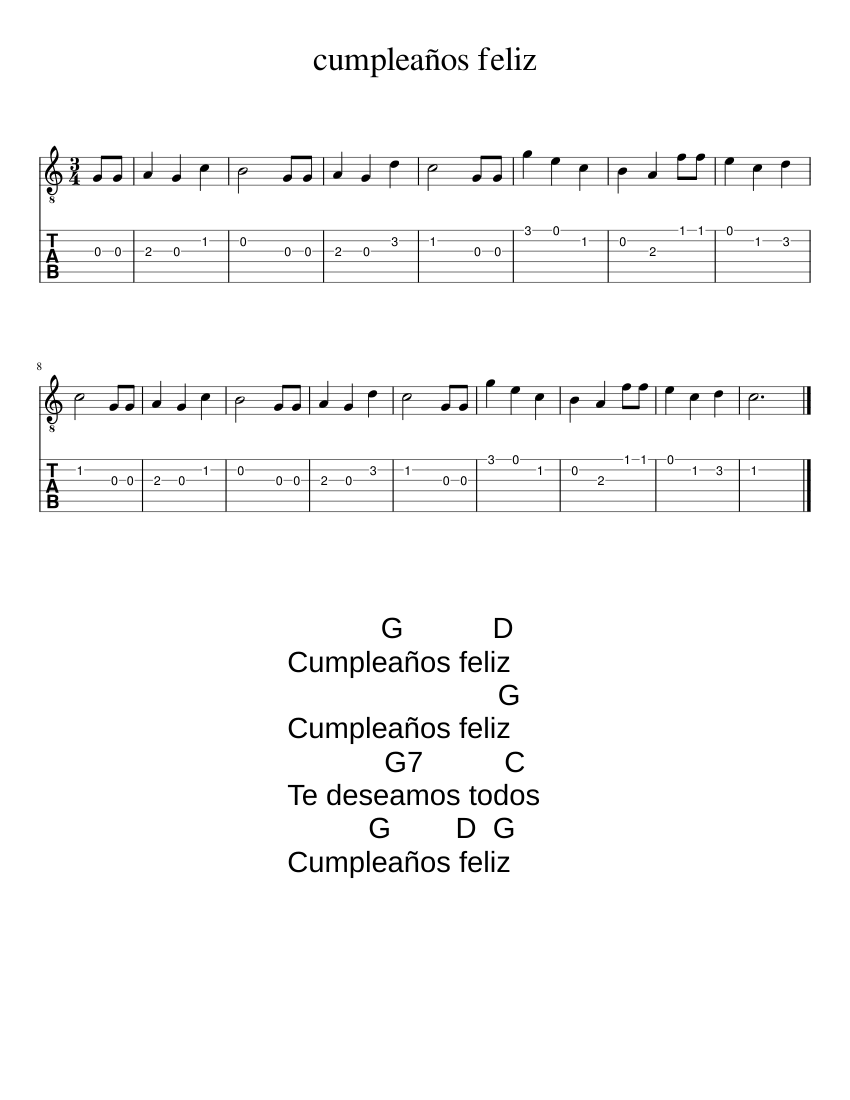 Feliz Cumpleaños Con Acordes De Guitarra PARTITURA Y ACORDES DE