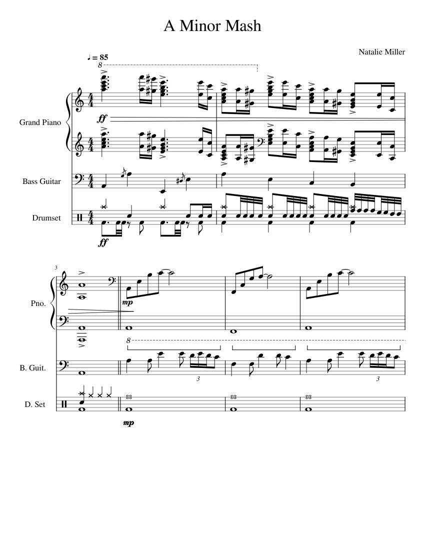 A Minor Mash (UPDATE) Sheet Music for Piano, Bass guitar, Drum group ...