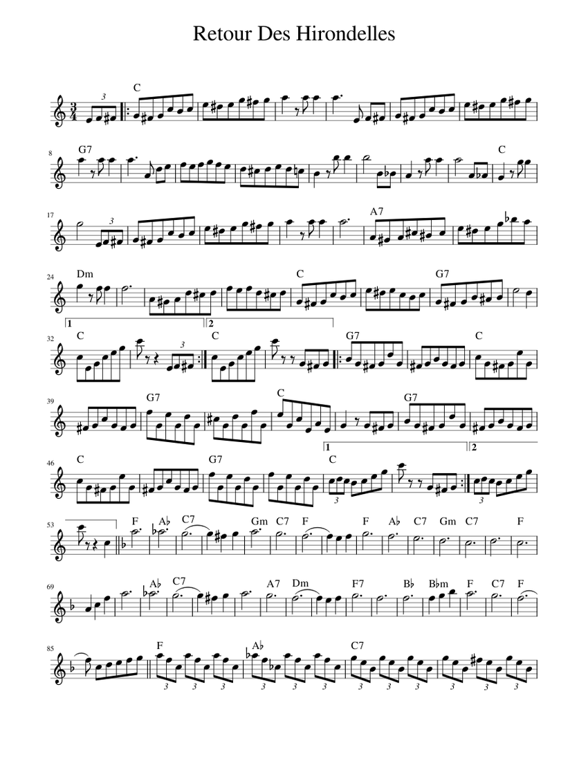 Retour Des Hirondelles Sheet Music For Piano Solo