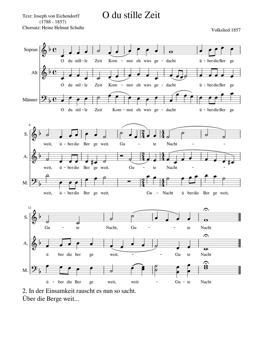Folktune – Anonymous Folktune – O du stille Zeit Sheet Music for ...