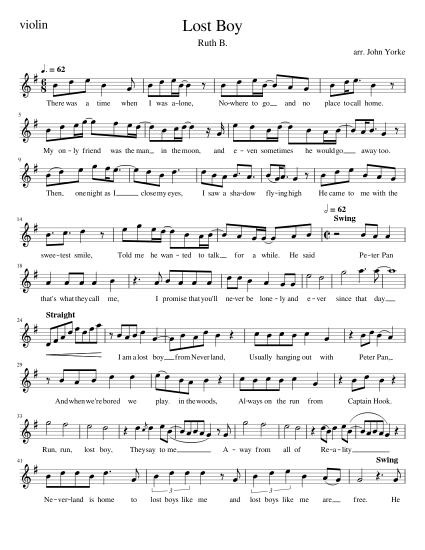Lost_Boy_-_Ruth_B._-_Solo_Violin Sheet Music for Violin (Solo ...