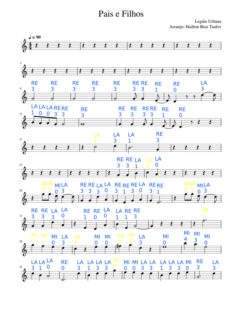Pais E Filhos (Acompanhamento Simplificado) Sheet Music for Violin ...