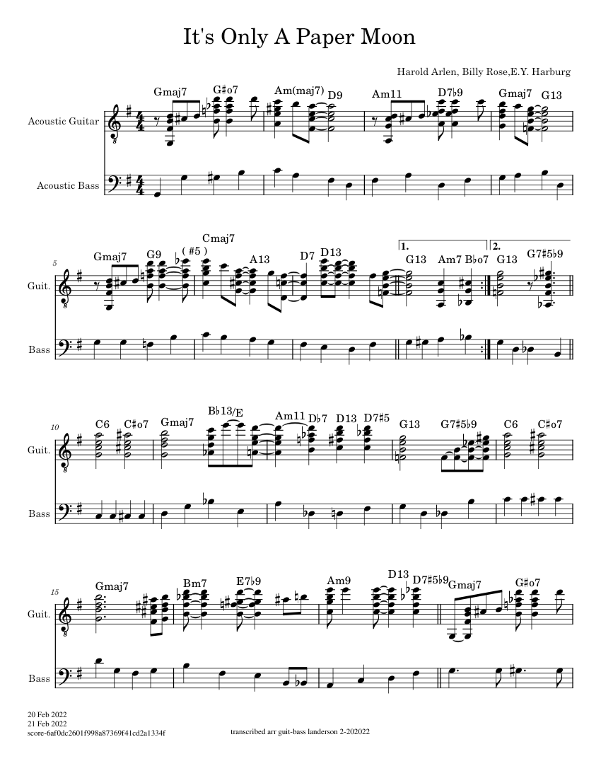 It's Only A Paper Moon – Harold Arlen, Billy Rose, and E.Y. Harburg ...