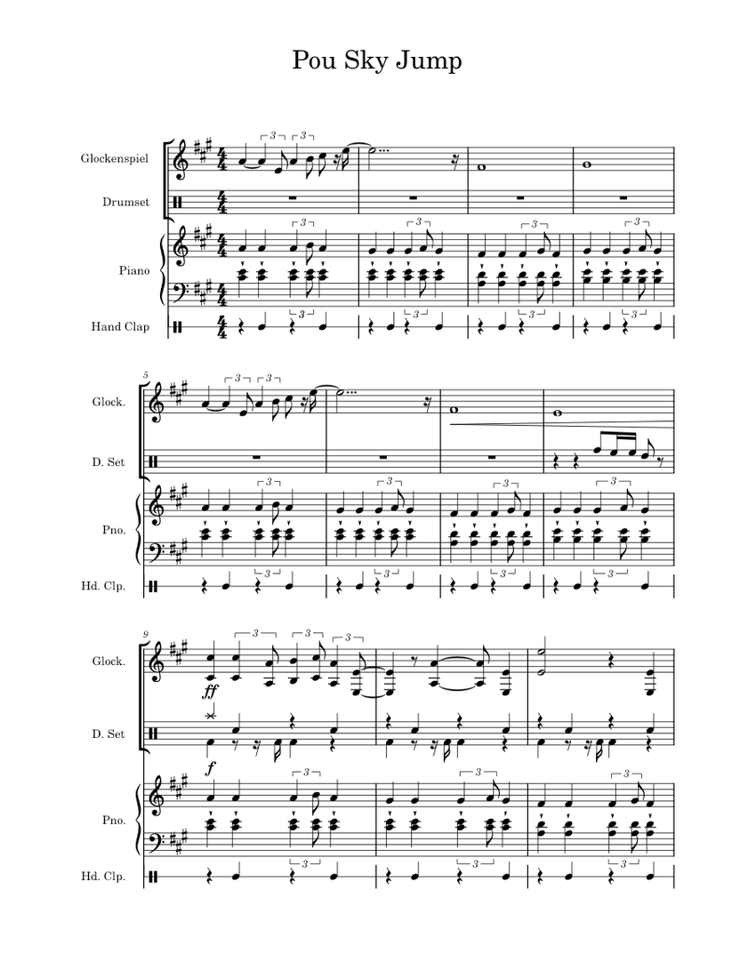 Pou Sky Jump Sheet Music for Piano, Glockenspiel, Drum group, Hand clap ...