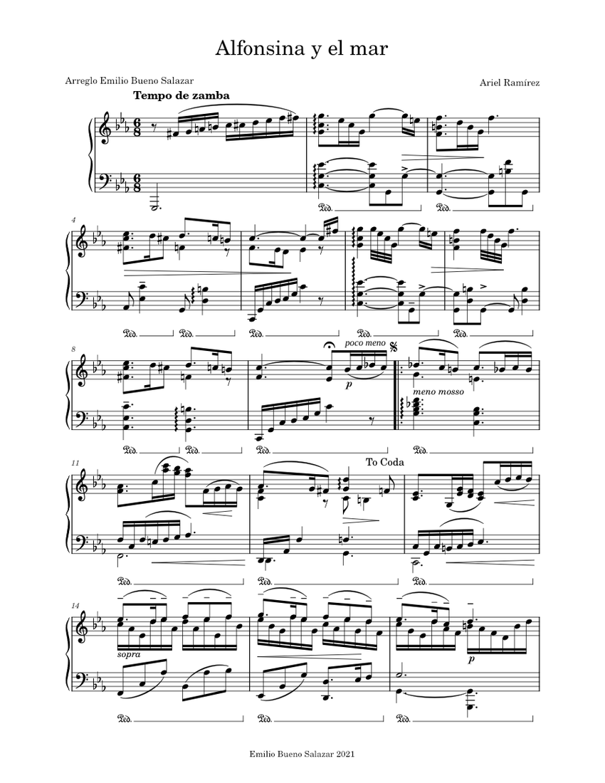 Alfonsina y el mar-Emilio Bueno Sheet music for Piano (Solo) | Musescore.com