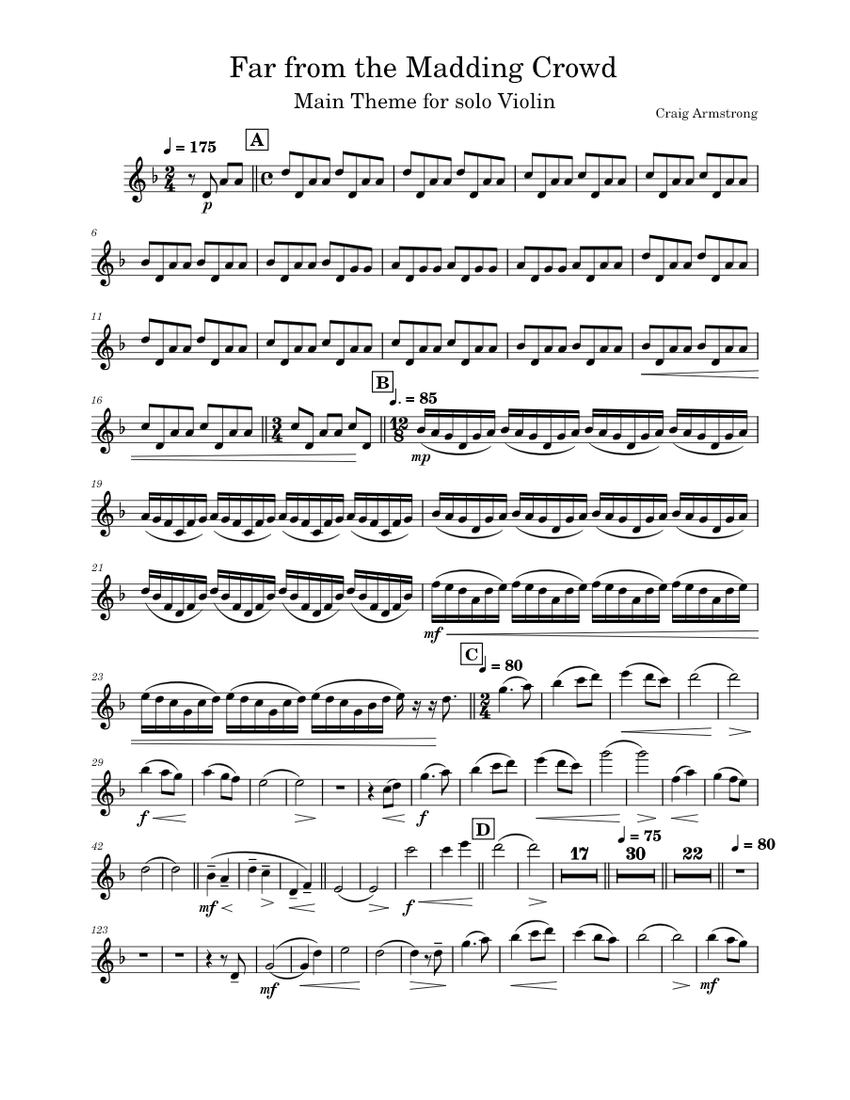 Far from the Madding Crowd (main theme) for solo violin – Craig ...