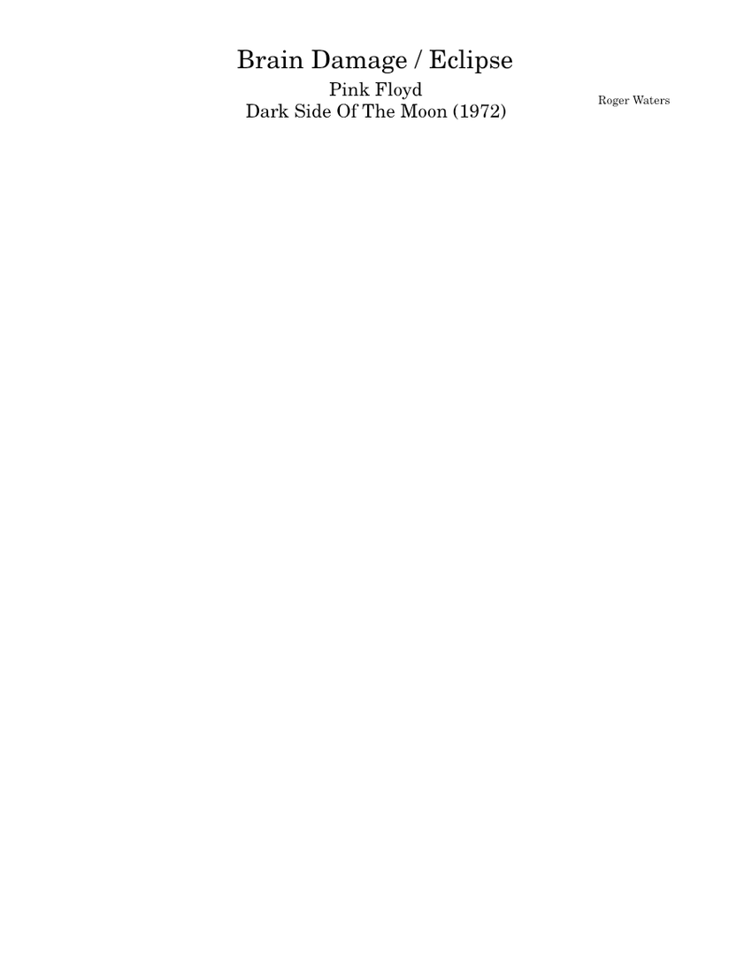 Brain damage - eclipse – Pink Floyd Sheet Music and Tab with Chords for ...