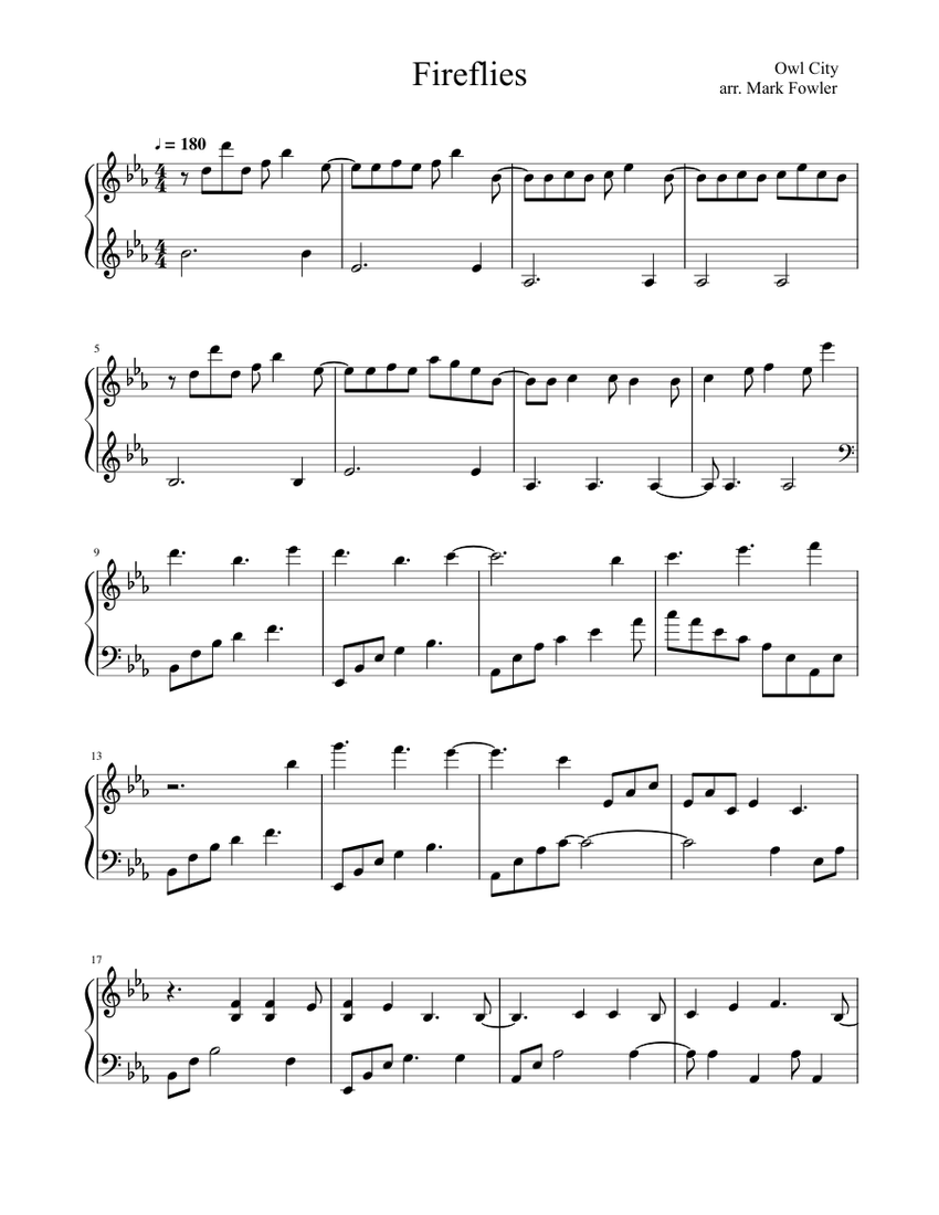 Owl City: Fireflies Sheet music for Piano (Solo) | Musescore.com