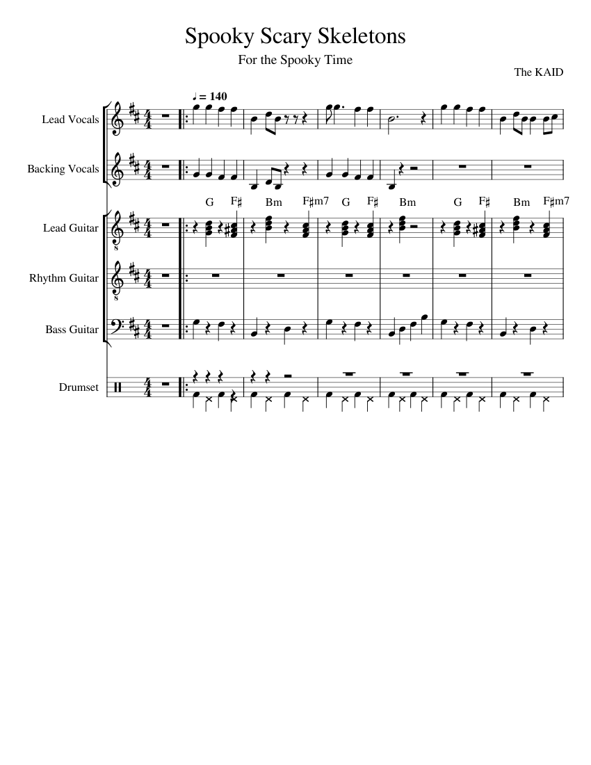 Spooky Scary Skeletons Sheet Music with Chords for Vocals, Guitar, Bass ...