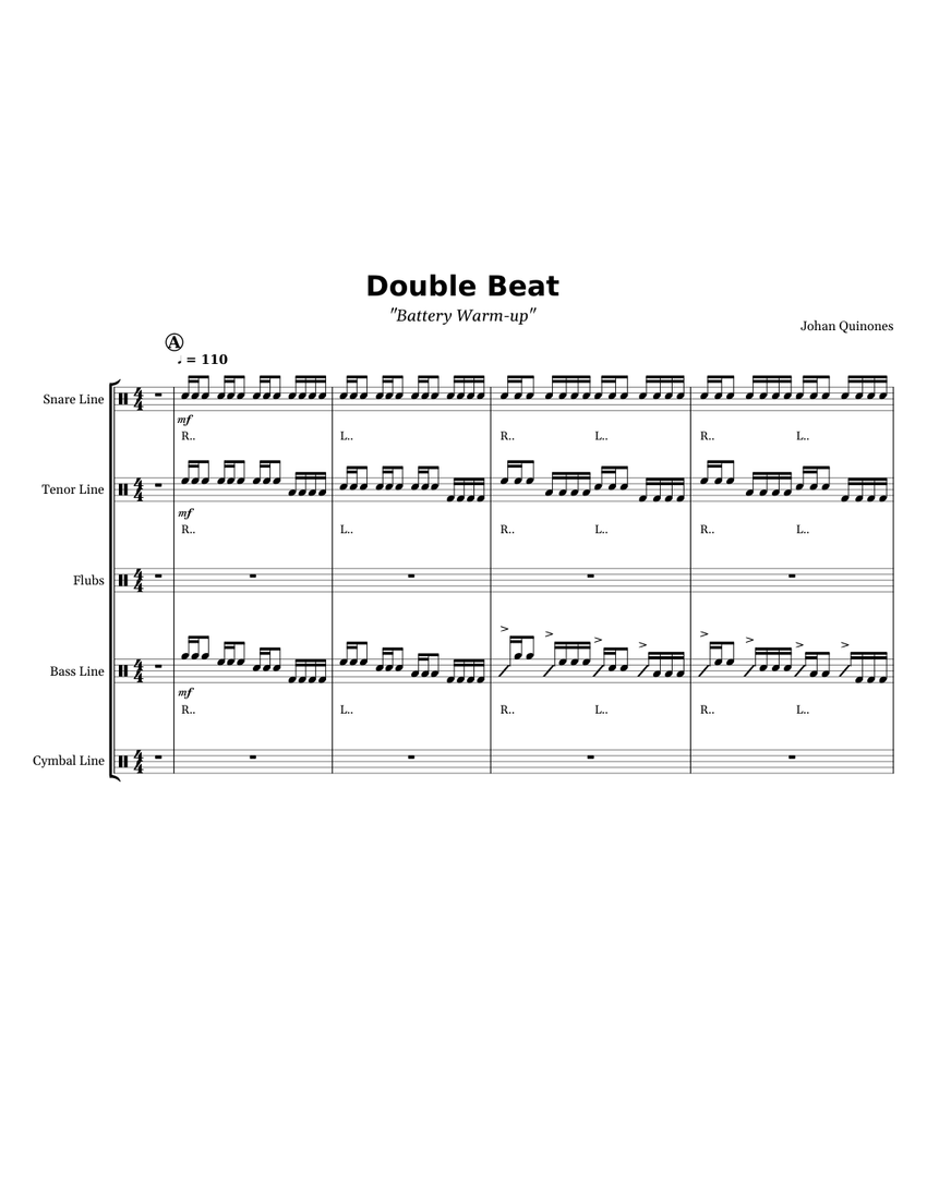 Double Beat Sheet music for Snare drum, Crash, Tenor drum, Bass drum ...
