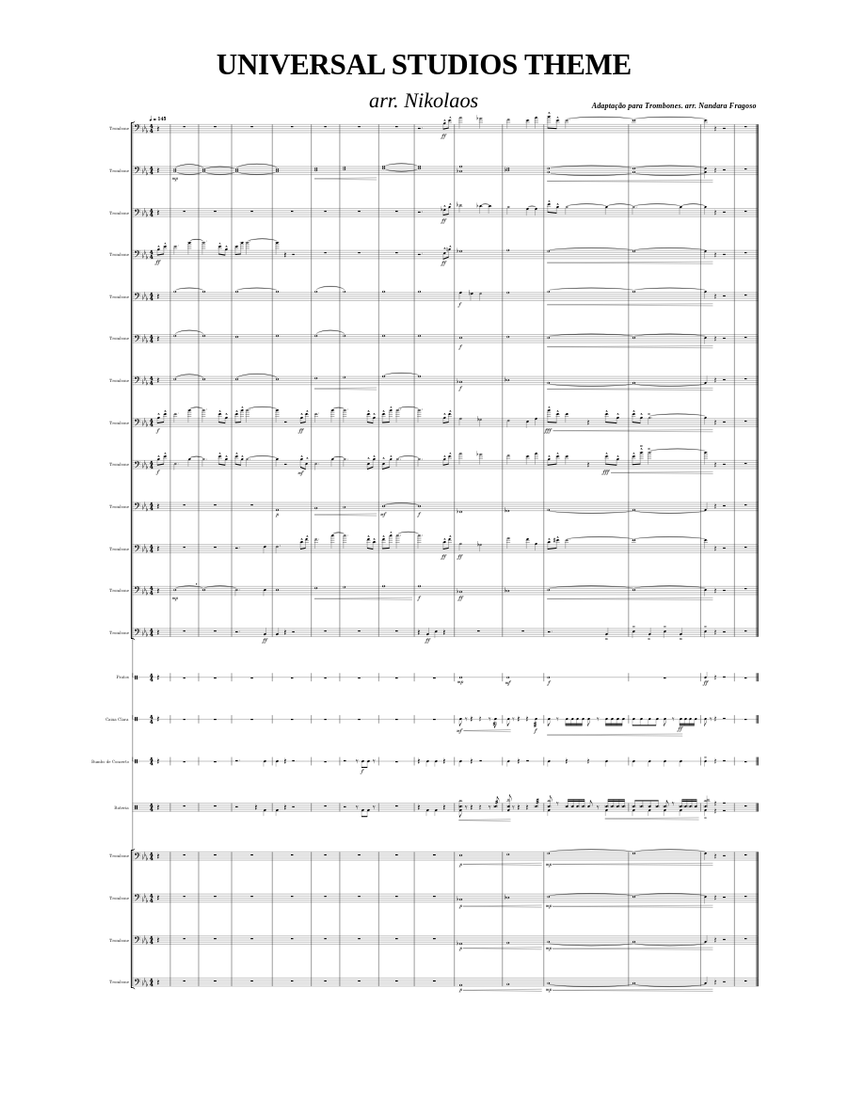 UNIVERSAL STUDIOS THEME - TROMBONES Sheet Music for Trombone, Snare ...