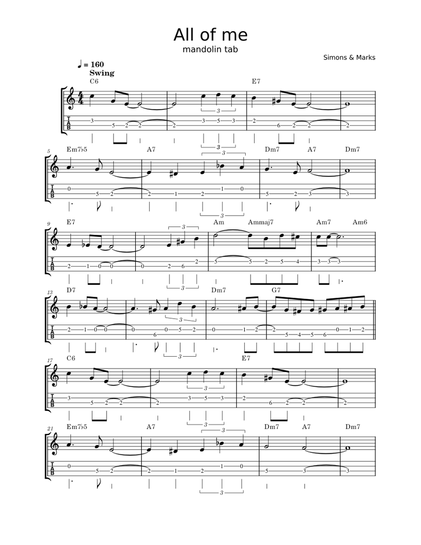 All of me – mandolin tab Sheet Music with Chords for Mandolin (Solo ...