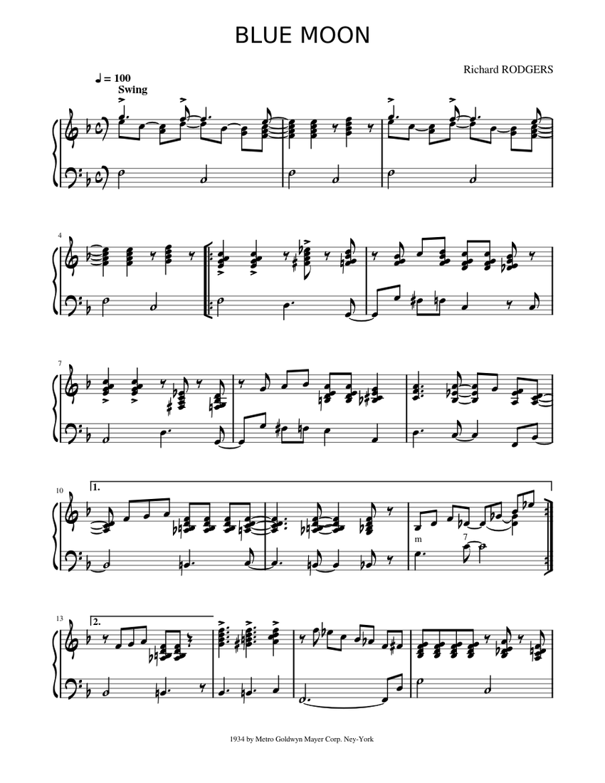 BLUE_MOON Sheet Music for Piano (Solo) | MuseScore.com