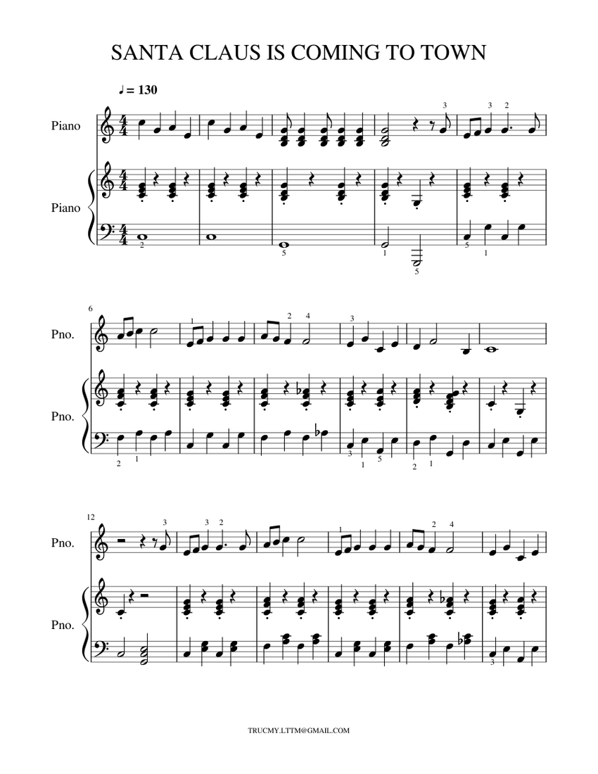 SANTA CLAUS IS COMING TO TOWN Sheet music for Piano (Solo) | Musescore.com