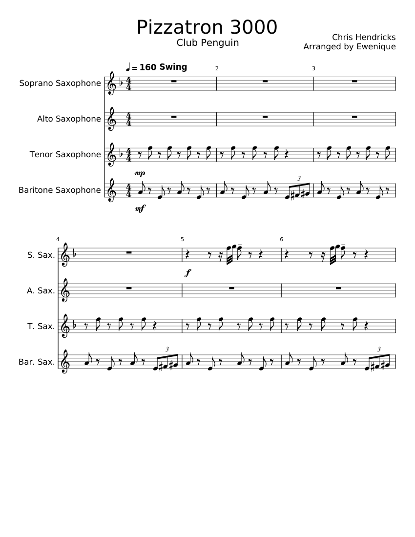Pizzatron 3000 - for Sax Quartet Sheet music for Saxophone alto ...