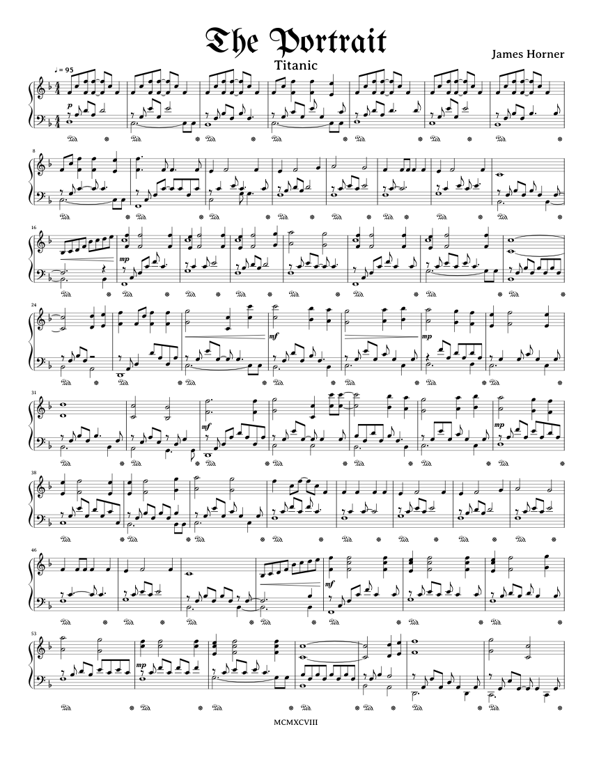 "The Portrait" - James Horner Sheet Music for Piano (Solo) | MuseScore.com