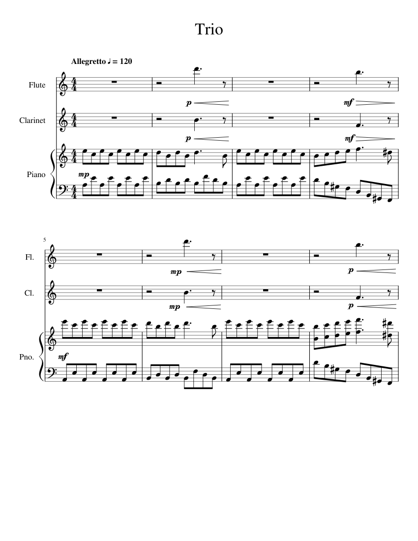Trio for Flute, Clarinet, and Piano, Op. 10 Sheet Music for Piano, Flute, Clarinet other (Mixed ...