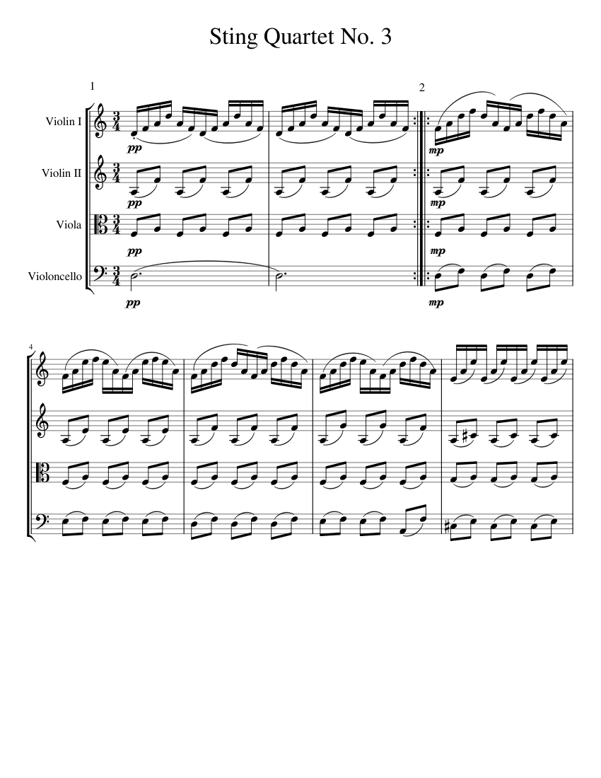 Sting Quartet No Sheet music for Violin, Viola, Cello (String Quartet ...