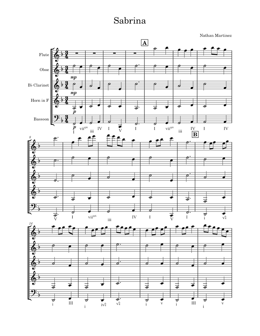 Sabrina Final Sheet music for Flute, Oboe, Clarinet in b-flat, Bassoon ...