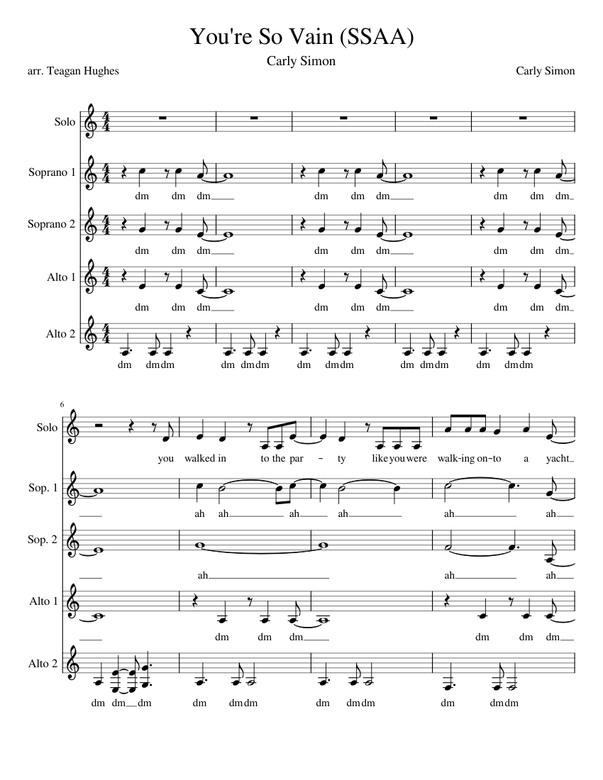 You're So Vain (SSAA) Sheet Music for Piano (A Capella) | MuseScore.com