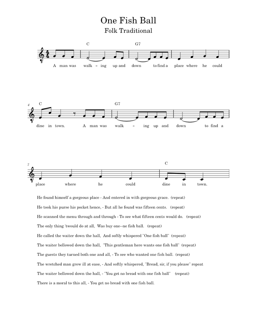 One Fish Ball – unknown composer One_Fish_Ball Sheet music for Guitar ...