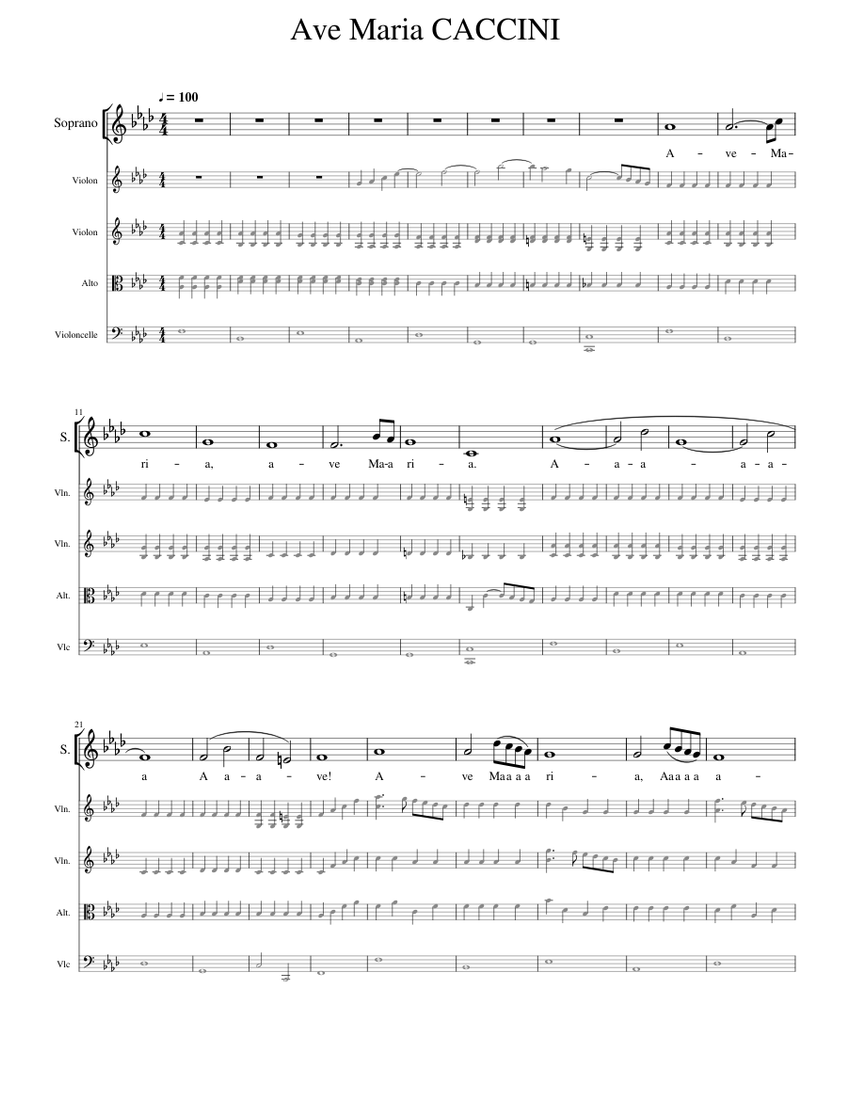 Ave Maria - Giulio Caccini Sheet Music for Soprano, Violin, Viola, Cello (Choral) | MuseScore.com
