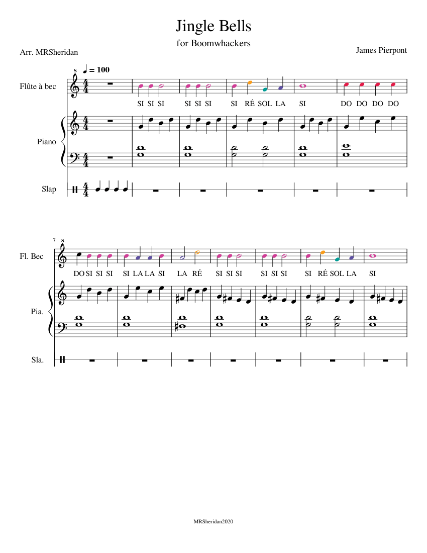 Jingle Bells Sheet Music for Piano, Recorder, Slap (Mixed Ensemble ...
