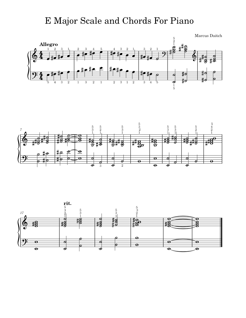 E Major Scale and Chords For Piano Sheet Music for Piano (Solo) easy ...