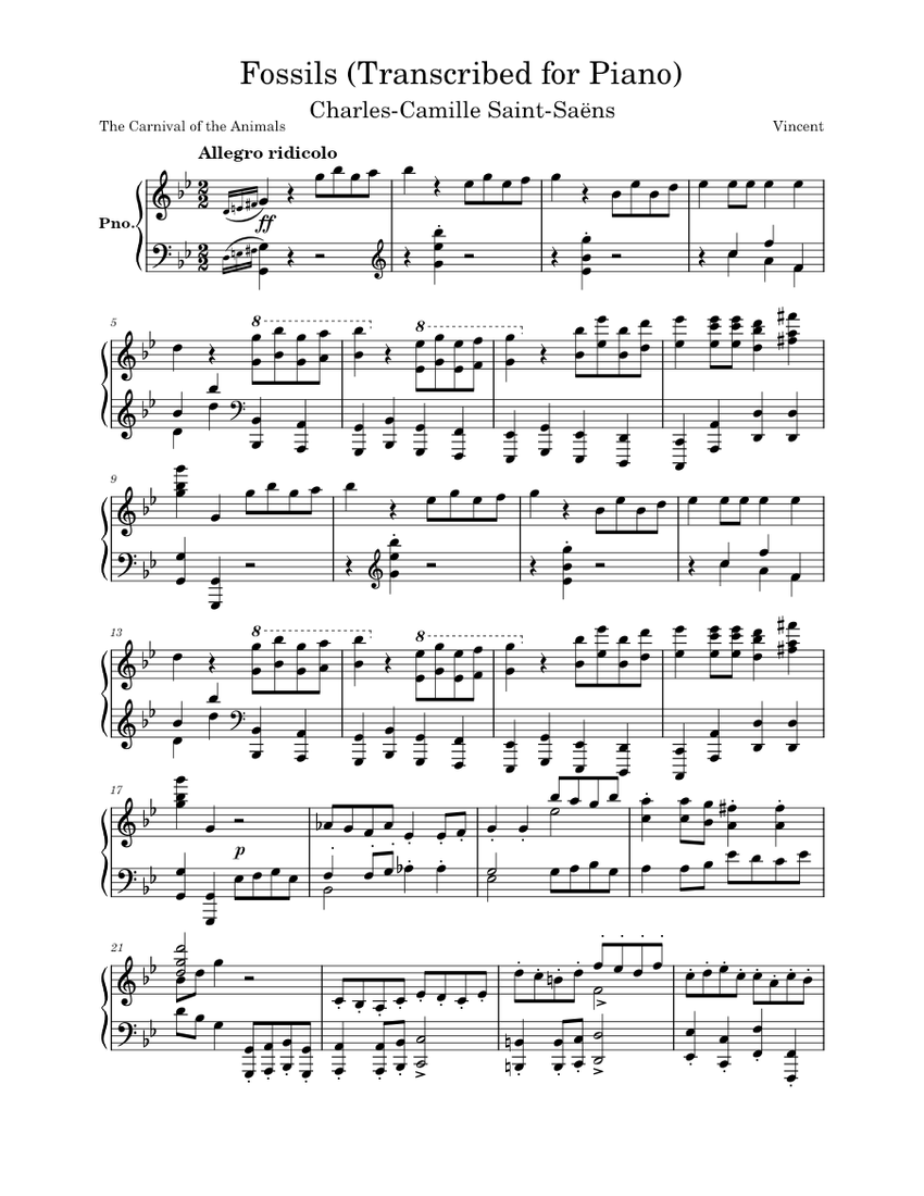 Saint-Saëns - Fossils (Transcribed for Piano) Sheet Music for Piano ...