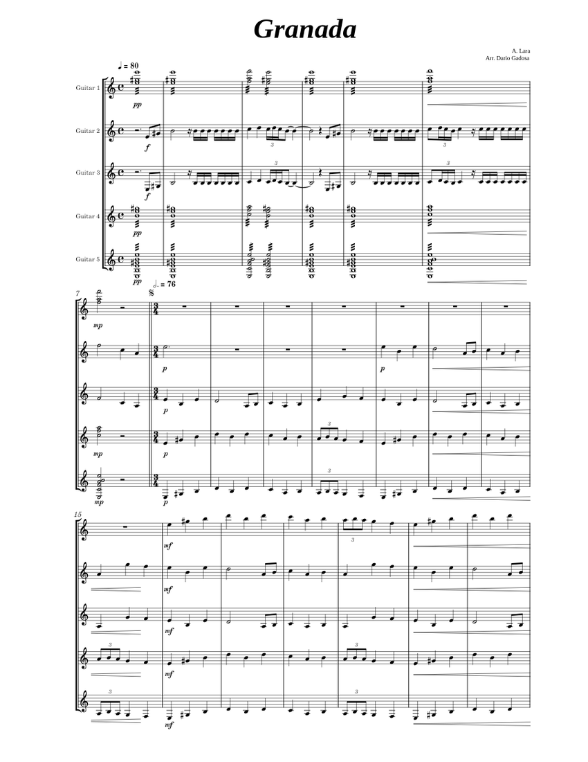 Granada Sheet Music with Chords for Organ, Guitar (String Ensemble ...