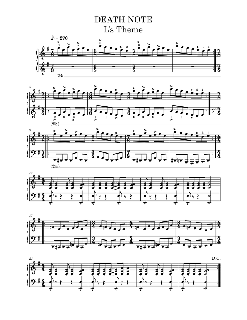 DEATH NOTE, L's Theme Sheet music for Piano (Solo) | Musescore.com