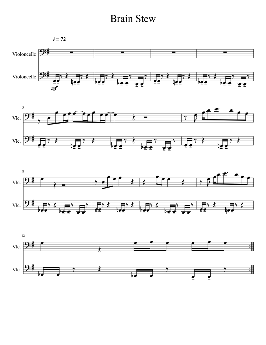 Green Day - Brain Stew - Cello Duet Sheet music for Cello (String Duet ...