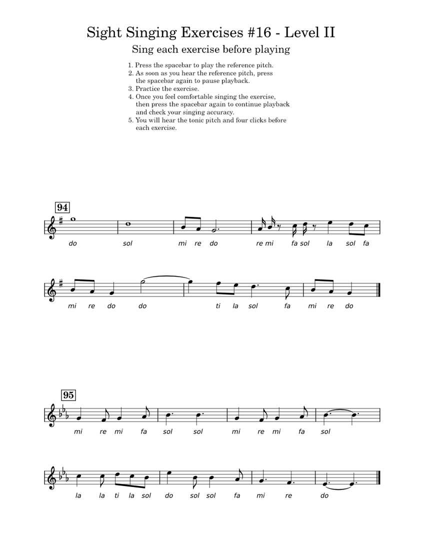Sight Singing Exercises #16-Level II Sheet Music for Vocals (Solo) | MuseScore.com