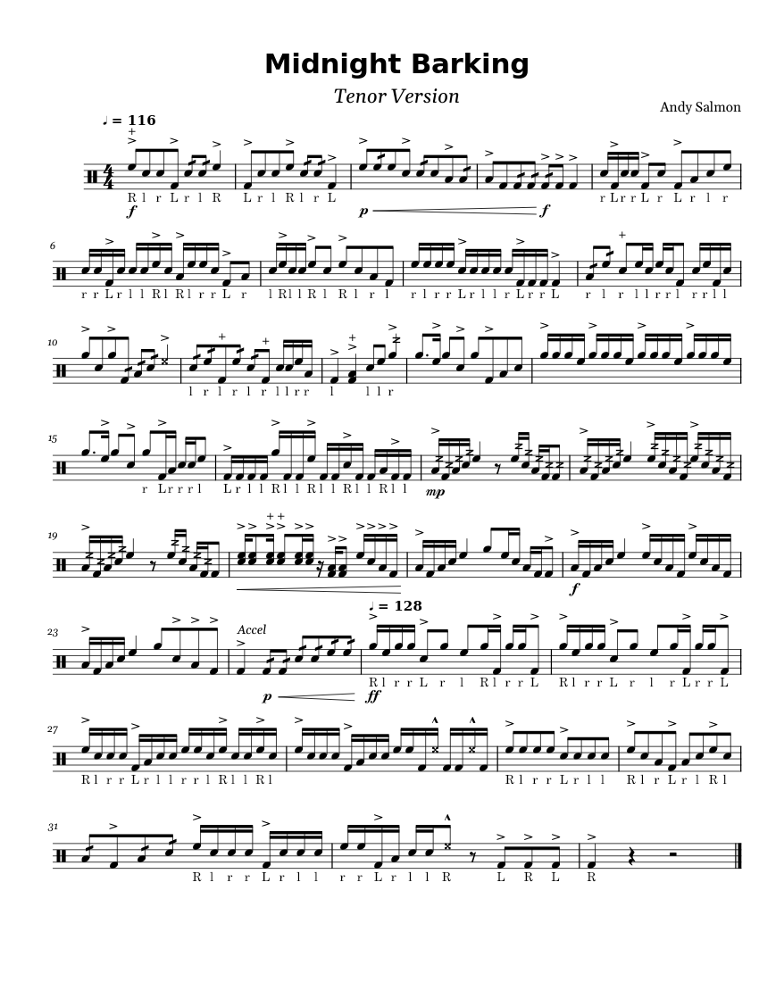 Midnight Barking Sheet Music for Tenor drum (Solo) | MuseScore.com