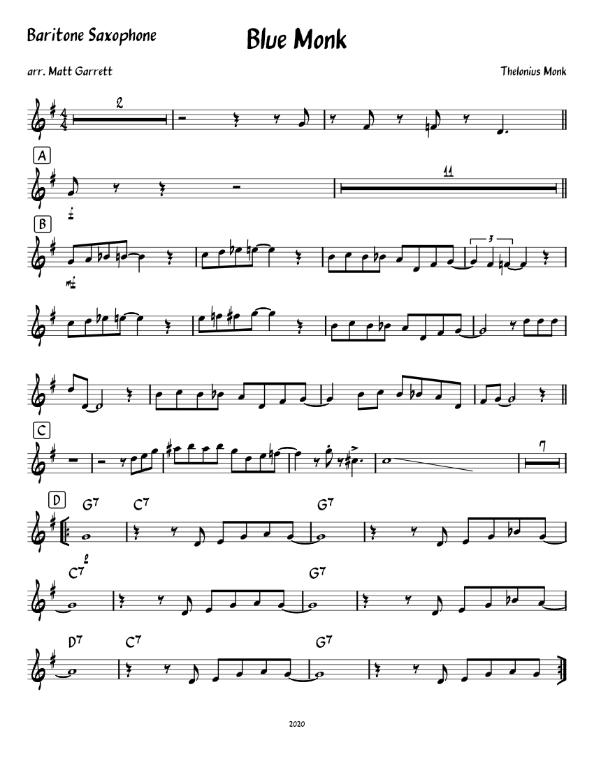 Blue Monk-Baritone Sax Sheet Music for Saxophone baritone (Solo ...