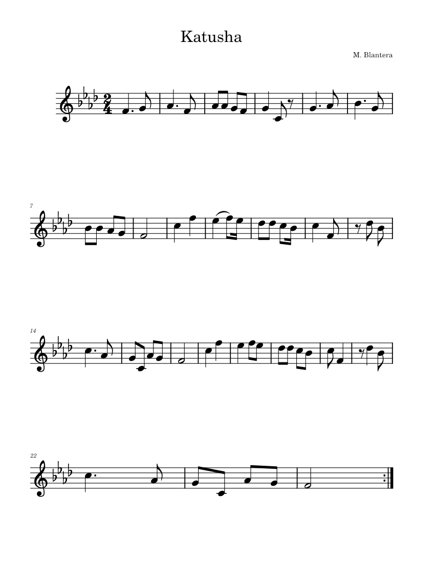 Katusha Sheet Music for Piano (Solo) easy | MuseScore.com