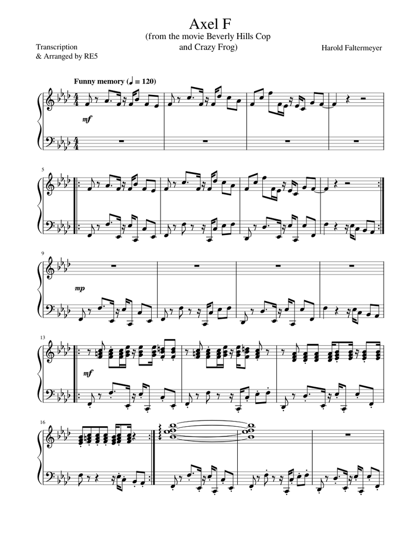 Axel F - Harold Faltermeyer (Original Arranged) Sheet music for Piano ...