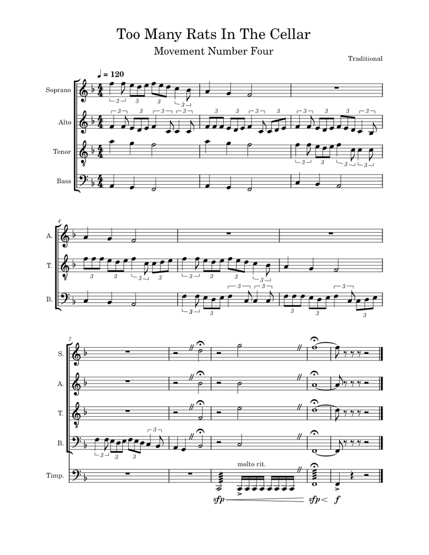 Too Many Rats - #4 Sheet music for Soprano, Alto, Tenor, Bass voice ...