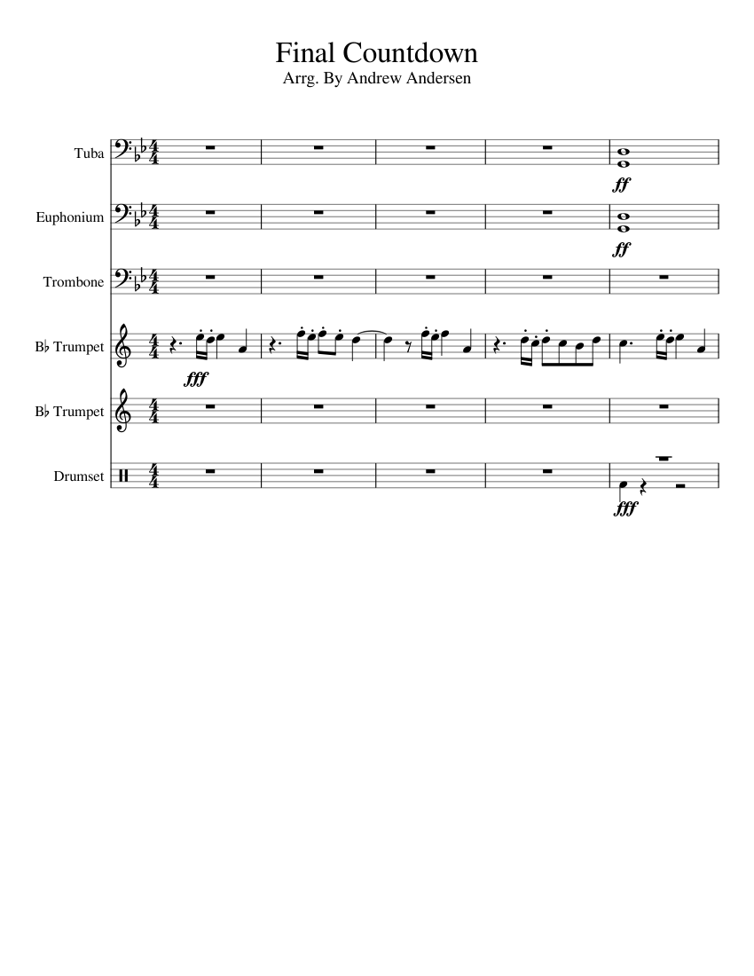 Final Countdown Arrg. By Andrew Andersen Sheet music for Trombone, Euphonium, Tuba, Trumpet in b ...
