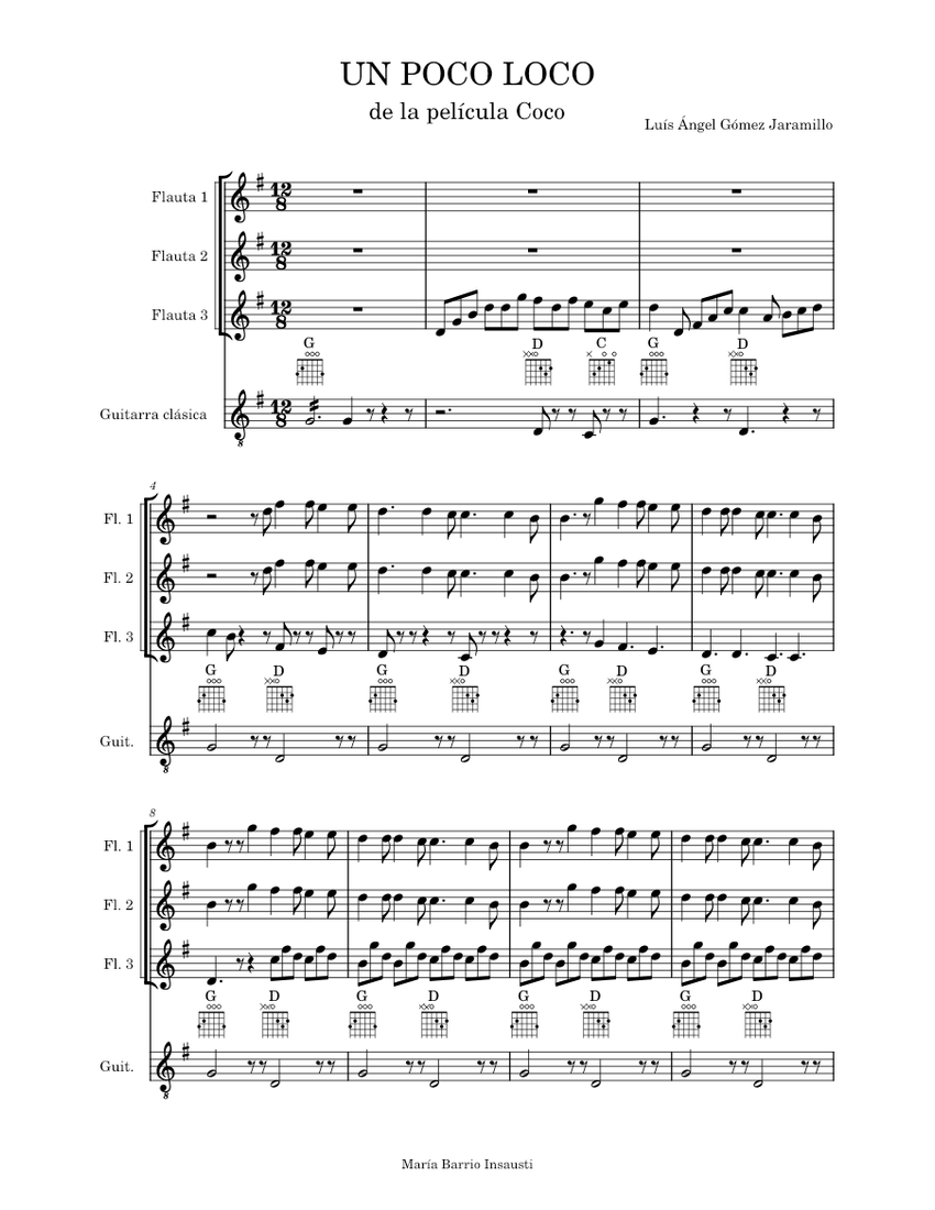 Coco - un poco loco – Misc Cartoons UN POCO LOCO Sheet Music for Flute ...